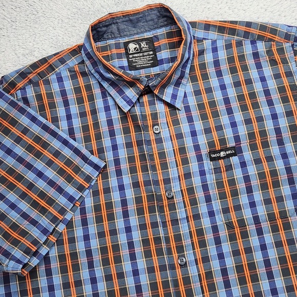 Taco Bell | Shirts | Taco Bell Shirt Mens Xl Blue Orange Plaid Short ...